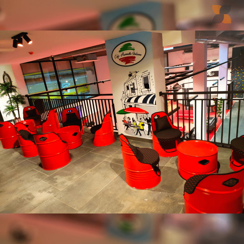 Kırmızı Varil Oturma Grubu - Retro Wooden l Ev ve Cafe Dekorasyon